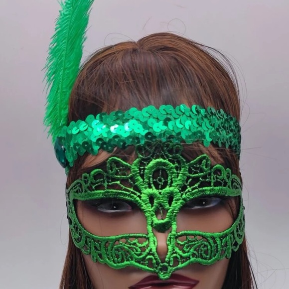 Kathrono | Accessories | 2 Piece Set Sexy Metallic Green Lace Mask ...